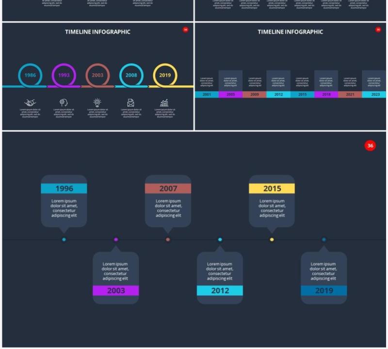 深色背景时间轴时间线信息图表PPT素材Timelines_PPT元素 【OVO图库】