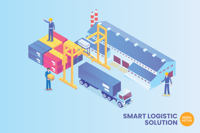2.5D等距智能物流解决方案矢量AI插画素材场景概念Isometric Smart Logistic Solution Vector Concept_设计元素 【OVO图库】