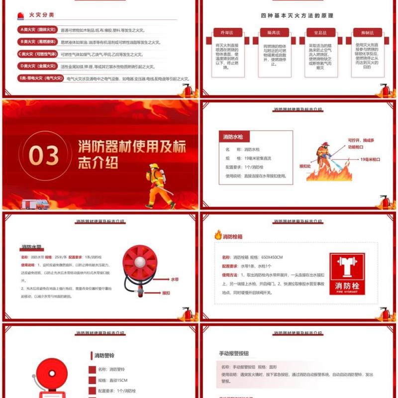 红色简约风119消防宣传日PPT模板_PPT模板 【OVO图库】
