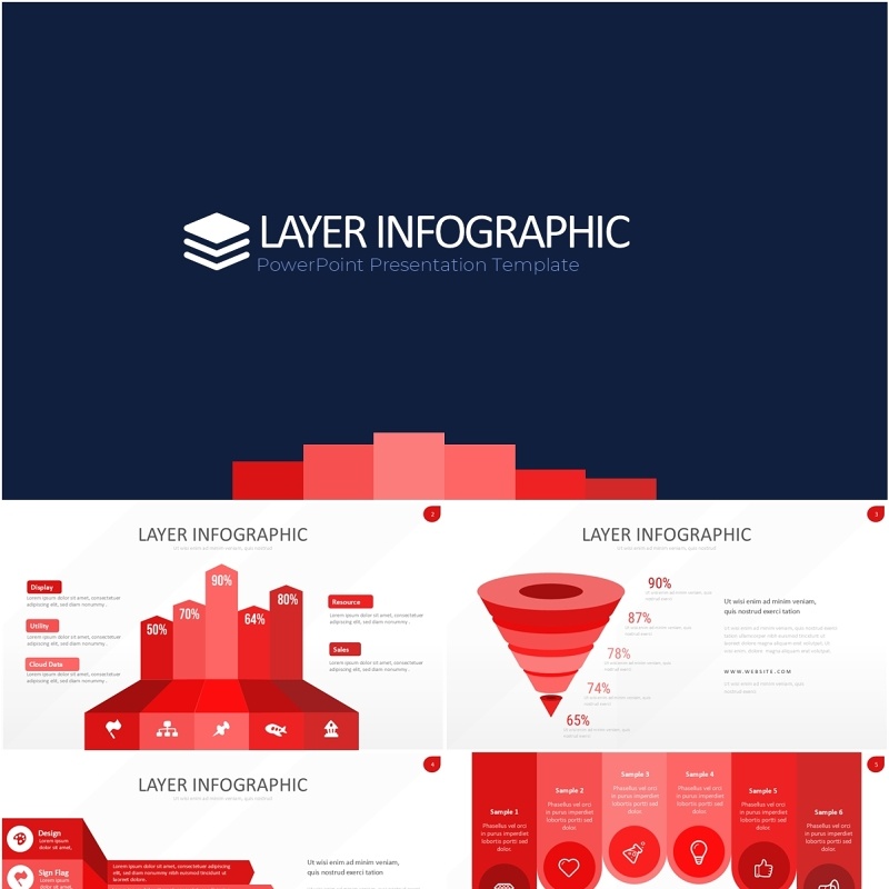 红色图层结构信息图PPT模板素材Wide Red Light Layer Infographic_PPT元素 【OVO图库】