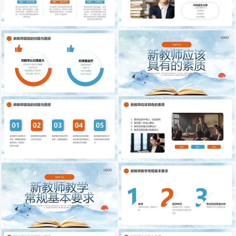 蓝色橙色简约新教师经验交流ppt模板宣传 Ppt模板 【ovo图库】