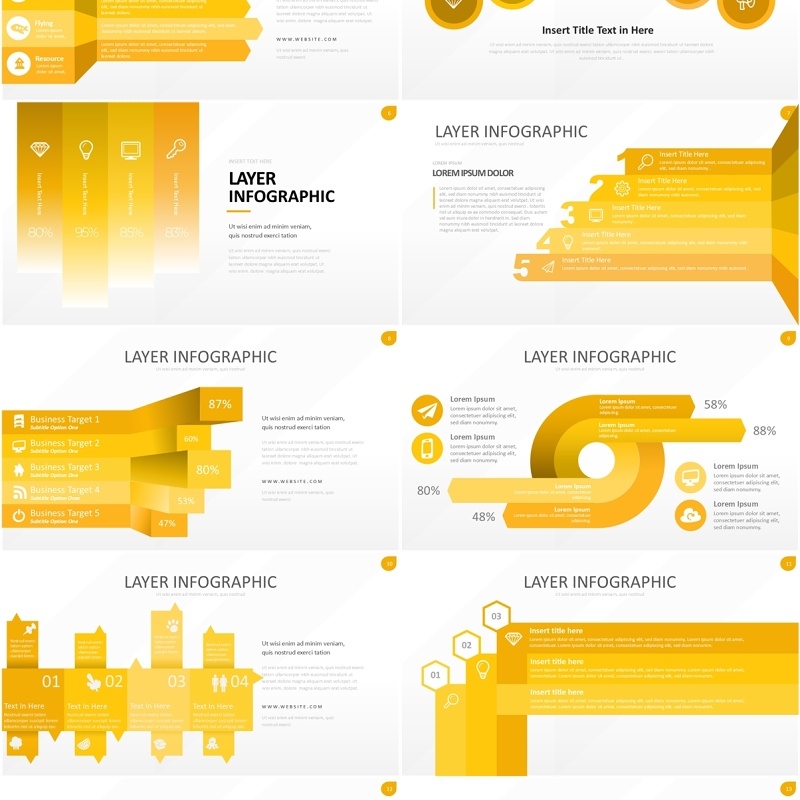 黄色图层结构信息图PPT模板素材Wide Yellow Light Layer Infographic_PPT元素 【OVO图库】